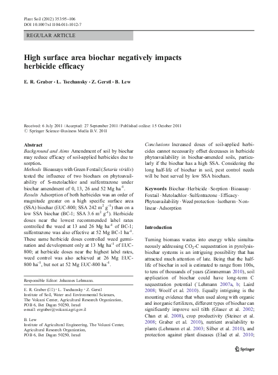 (PDF) High surface area biochar negatively impacts herbicide efficacy