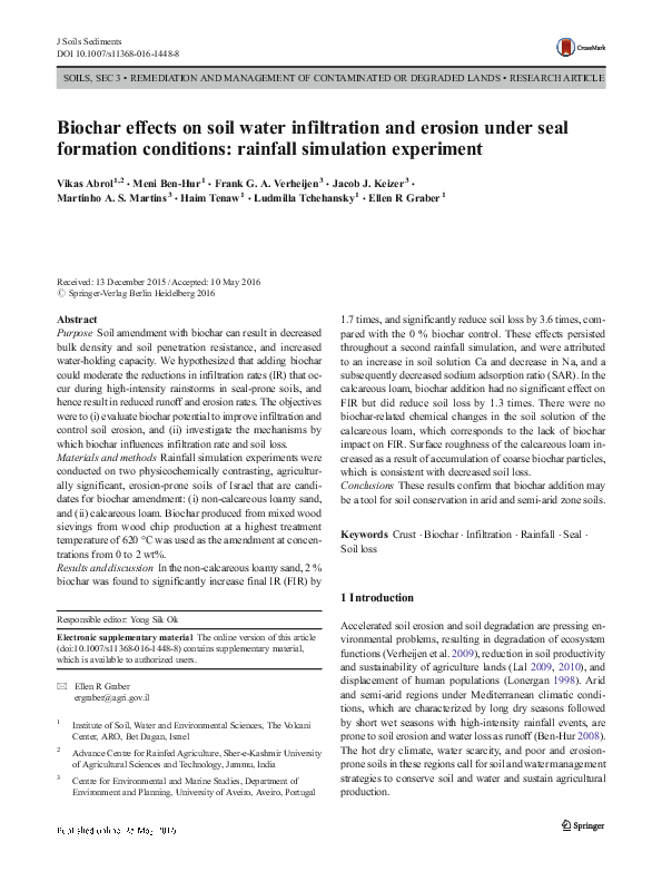 (PDF) Biochar effects on soil water infiltration and erosion under seal ...