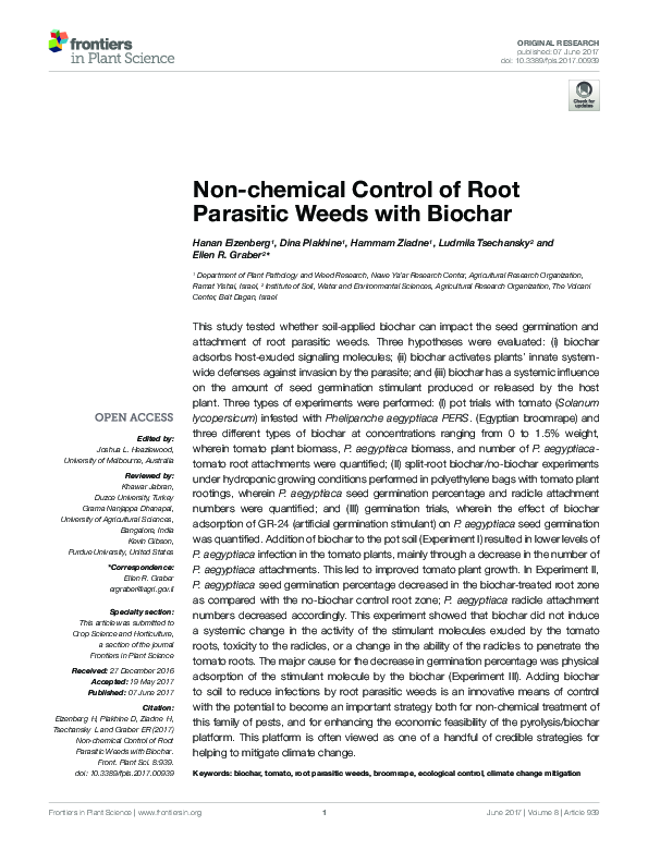(PDF) Non-chemical Control of Root Parasitic Weeds with Biochar