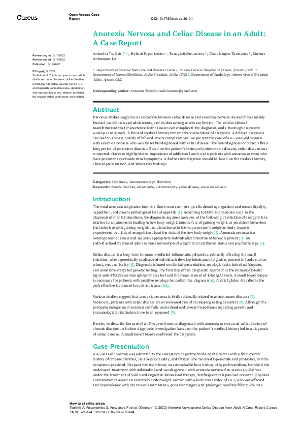 (PDF) Anorexia Nervosa and Celiac Disease in an Adult: A Case Report