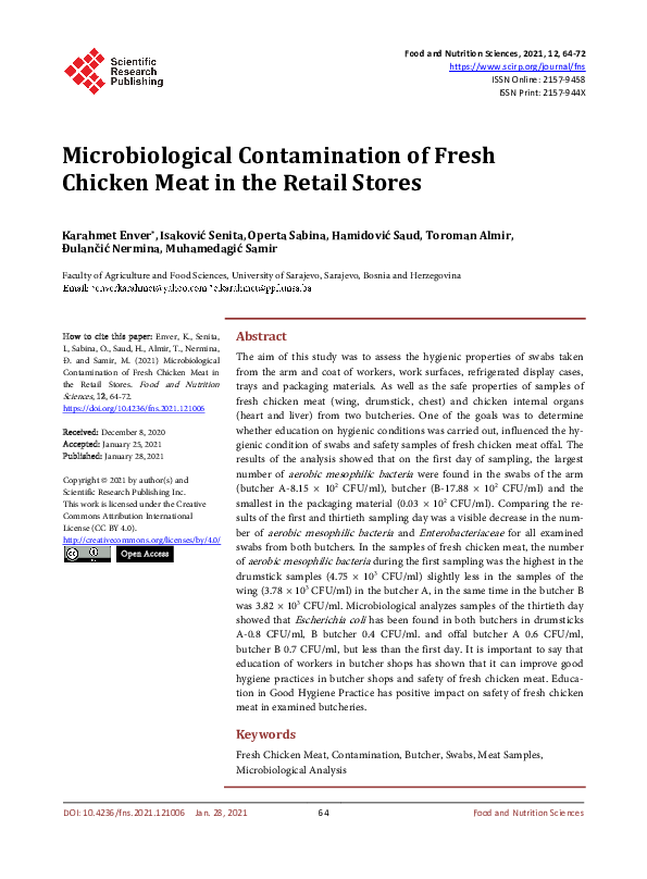 (PDF) Microbiological Contamination of Fresh Chicken Meat in the Retail ...