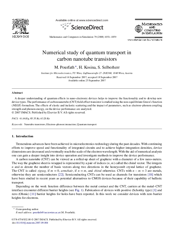 (PDF) Numerical study of quantum transport in carbon nanotube transistors