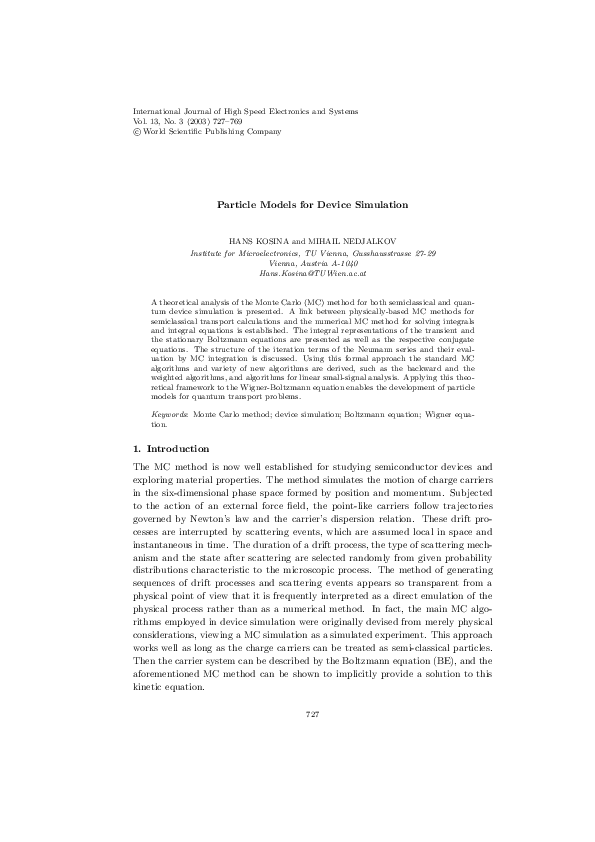 (PDF) Particle Models for Device Simulation