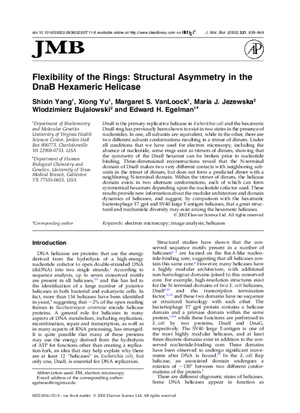 (PDF) Flexibility of the Rings: Structural Asymmetry in the DnaB ...