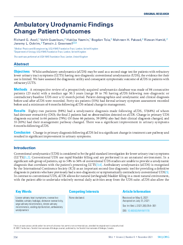 (PDF) Ambulatory Urodynamic Findings Change Patient Outcomes