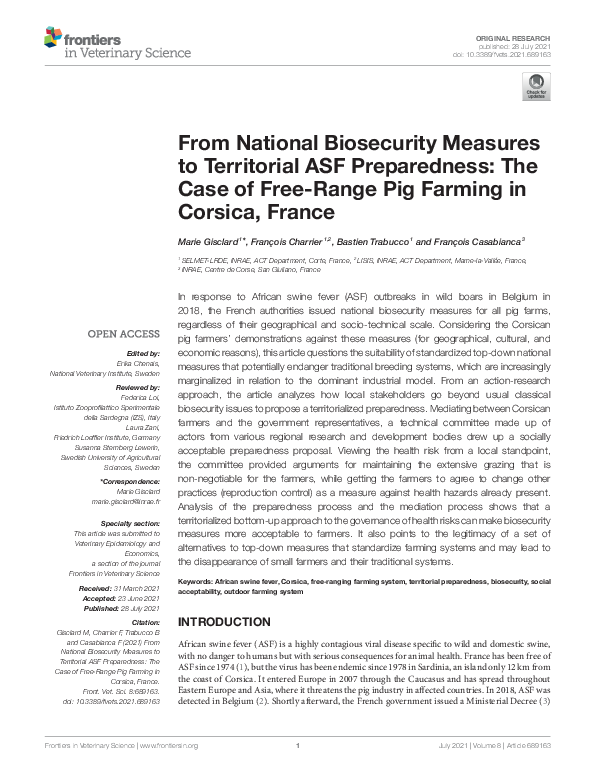 (PDF) From National Biosecurity Measures to Territorial ASF ...