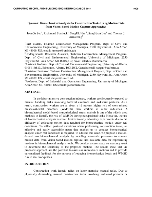 (PDF) Dynamic Biomechanical Analysis for Construction Tasks Using ...
