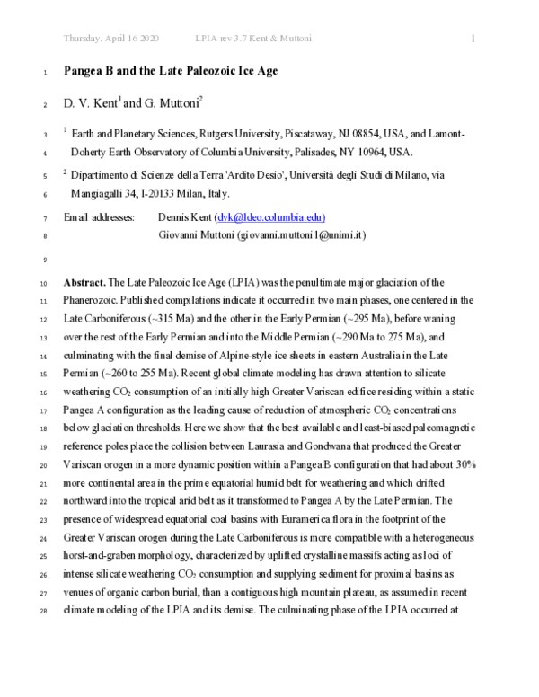 (PDF) Pangea B and the Late Paleozoic Ice Age