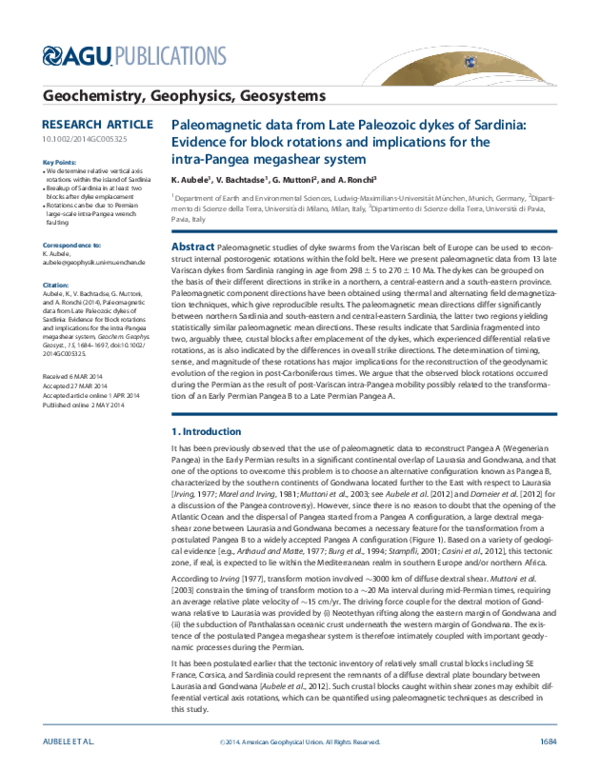 (PDF) Paleomagnetic data from Late Paleozoic dykes of Sardinia ...