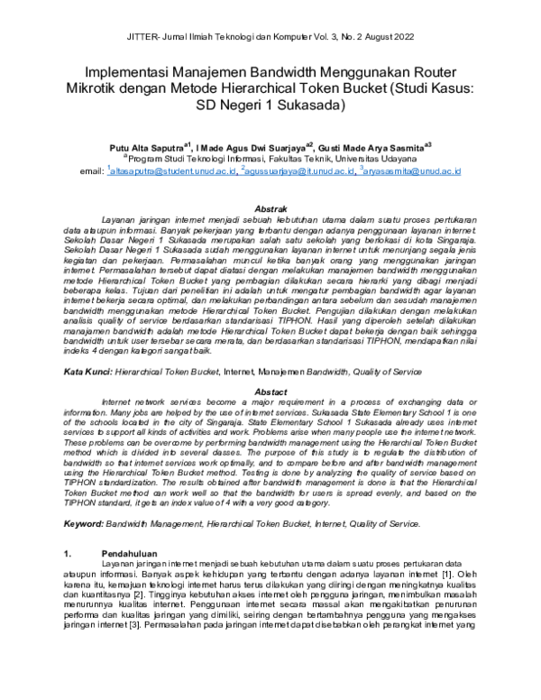 (PDF) Implementasi Manajemen Bandwidth Menggunakan Router Mikrotik dengan Metode Hierarchical ...