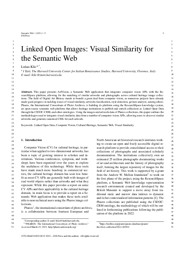 (PDF) Linked Open Images: Visual similarity for the Semantic Web