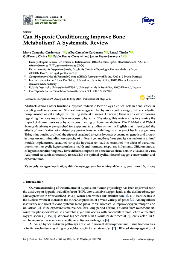 (PDF) Can Hypoxic Conditioning Improve Bone Metabolism? A Systematic Review