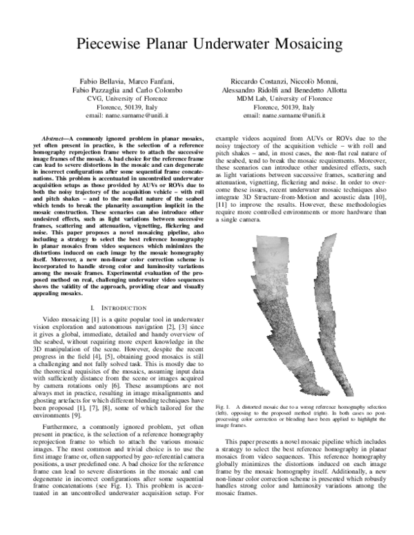 (PDF) Piecewise planar underwater mosaicing