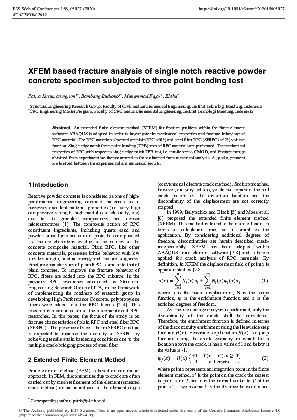 Pdf Xfem Based Fracture Analysis Of Single Notch Reactive Powder Concrete Specimen Subjected