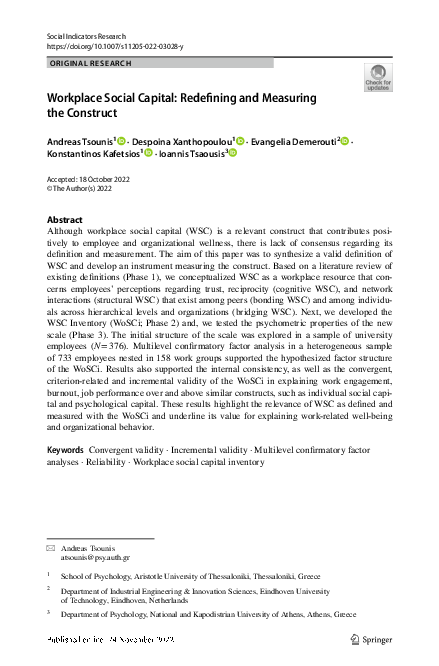(PDF) Workplace Social Capital: Redefining and Measuring the Construct