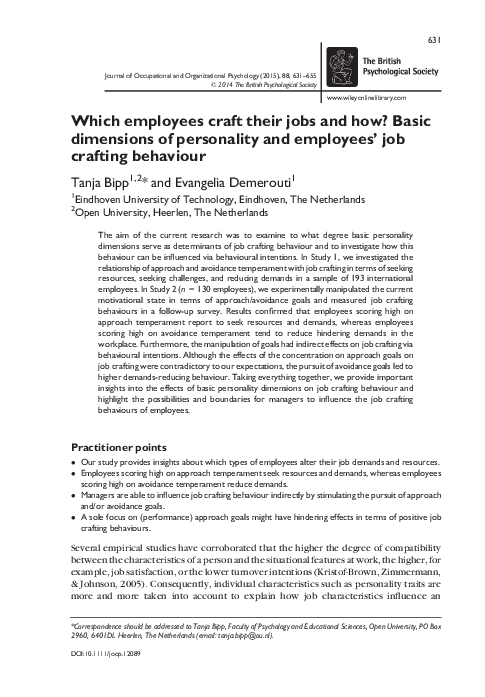 (PDF) Which employees craft their jobs and how? Basic dimensions of ...