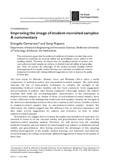 (PDF) Improving the image of student-recruited samples: A commentary