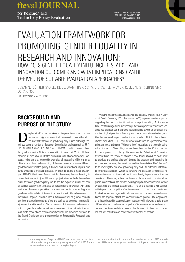 (PDF) Evaluation Framework for Promoting Gender Equality in Research ...
