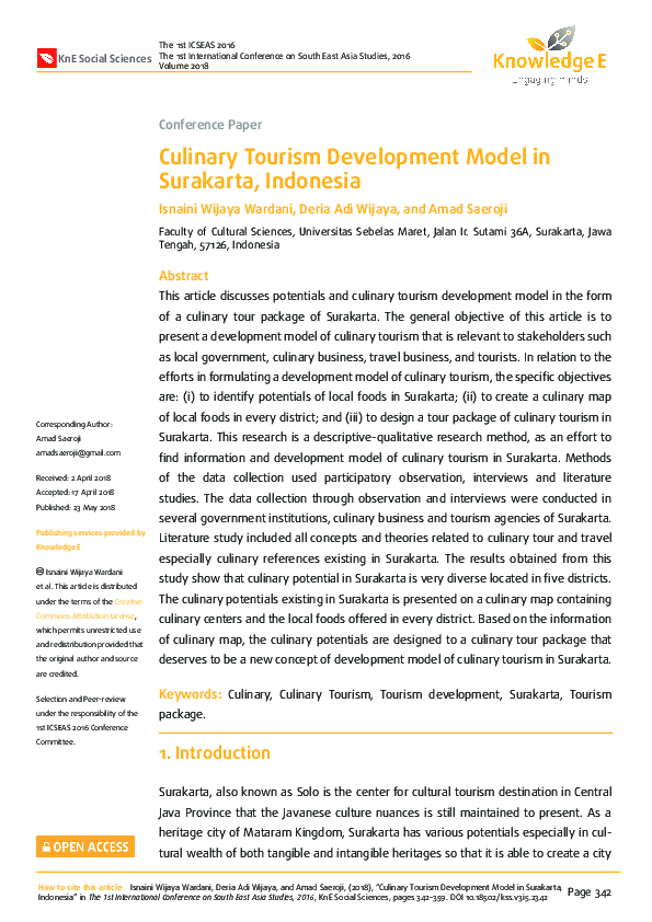 (PDF) Culinary Tourism Development Model in Surakarta, Indonesia
