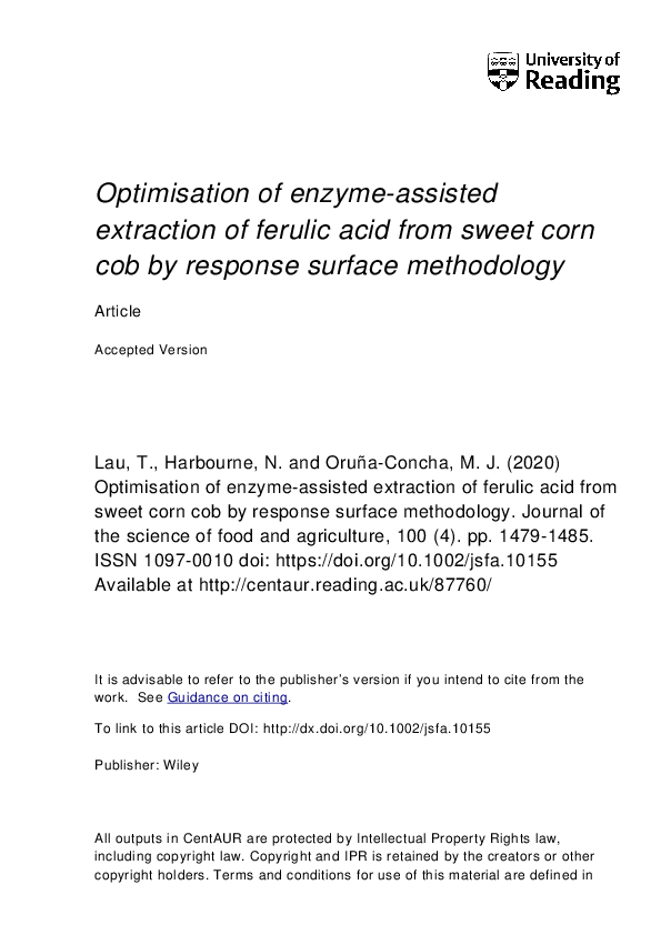 (PDF) Optimization of enzyme‐assisted extraction of ferulic acid from ...