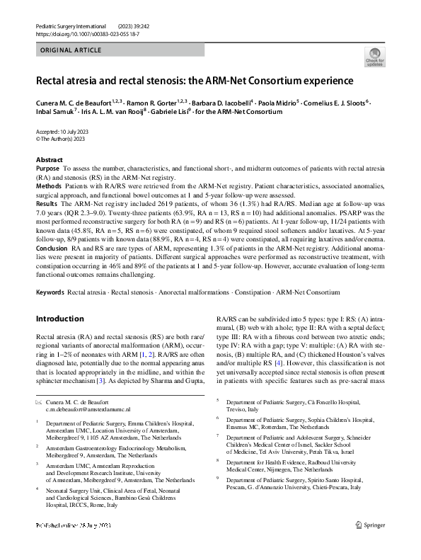 Pdf Rectal Atresia And Rectal Stenosis The Arm Net Consortium