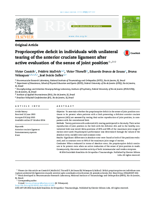 (PDF) Proprioceptive deficit in individuals with unilateral tearing of ...