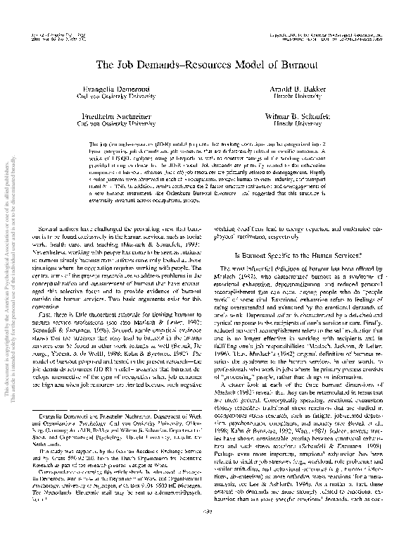 (PDF) The job demands-resources model of burnout