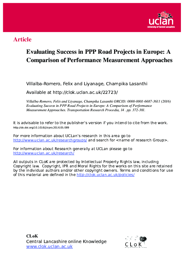 (PDF) Evaluating Success in PPP Road Projects in Europe: A Comparison ...