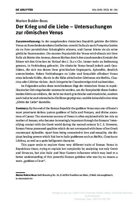 (PDF) Der Krieg und die Liebe – Untersuchungen zur römischen Venus