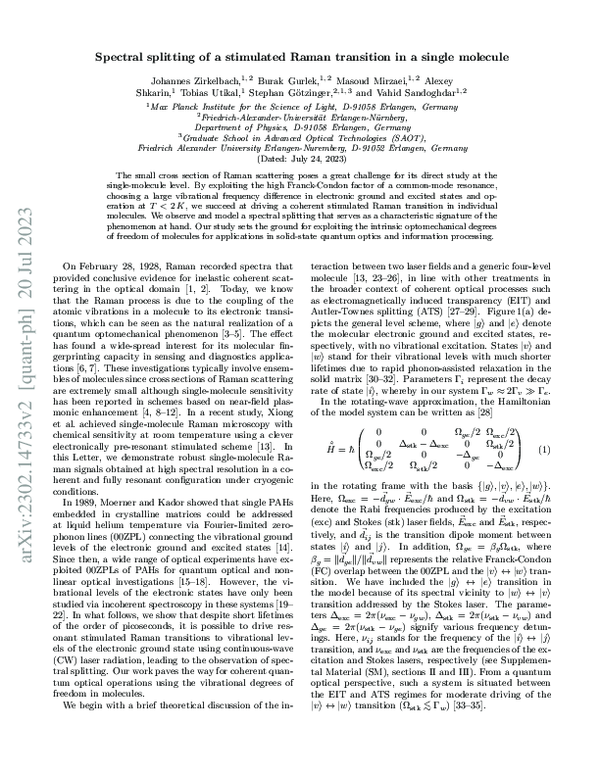 (PDF) Spectral splitting of a stimulated Raman transition in a single ...