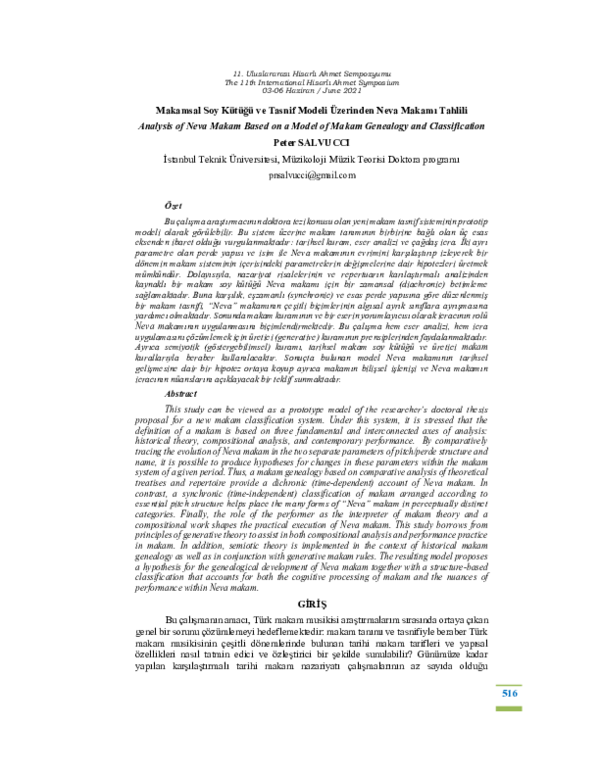 (PDF) Makamsal Soy Kütüğü ve Tasnif Modeli Üzerinden Neva Makamı ...