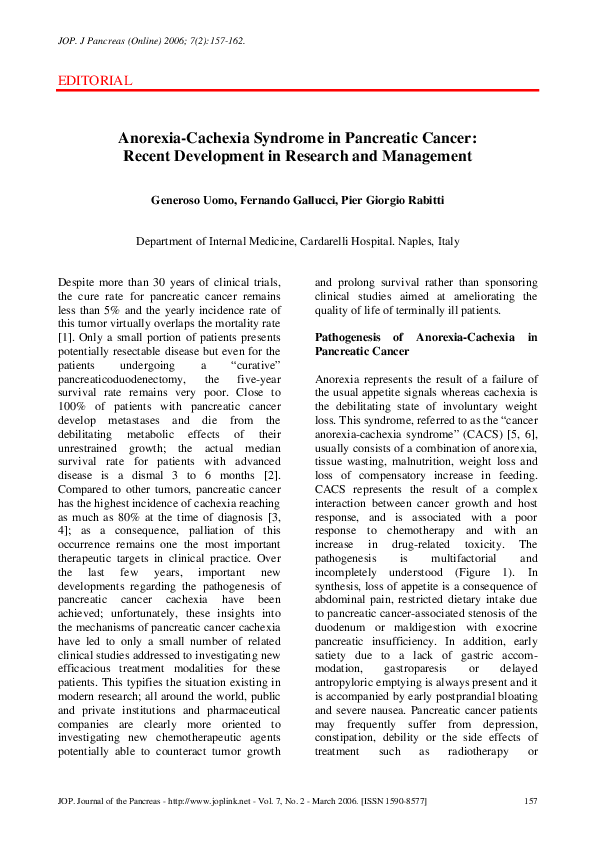(PDF) Anorexia-cachexia syndrome in pancreatic cancer: recent ...