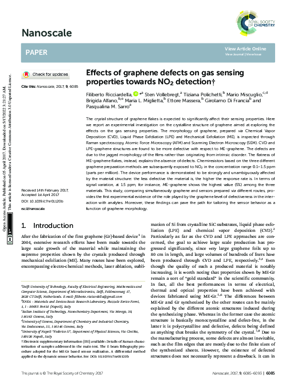 (PDF) Effects of graphene defects on gas sensing properties towards NO2 detection