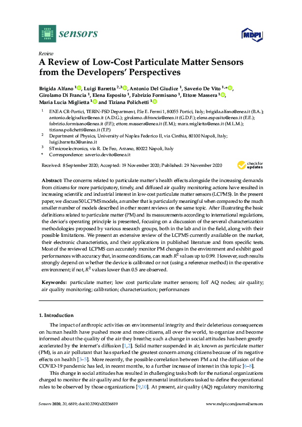 (PDF) A Review of Low-Cost Particulate Matter Sensors from the ...