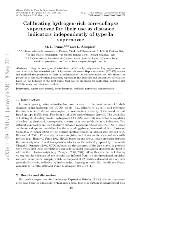 (PDF) Calibrating Hydrogen-Rich Core-Collapse Supernovae for their Use as Distance Indicators ...