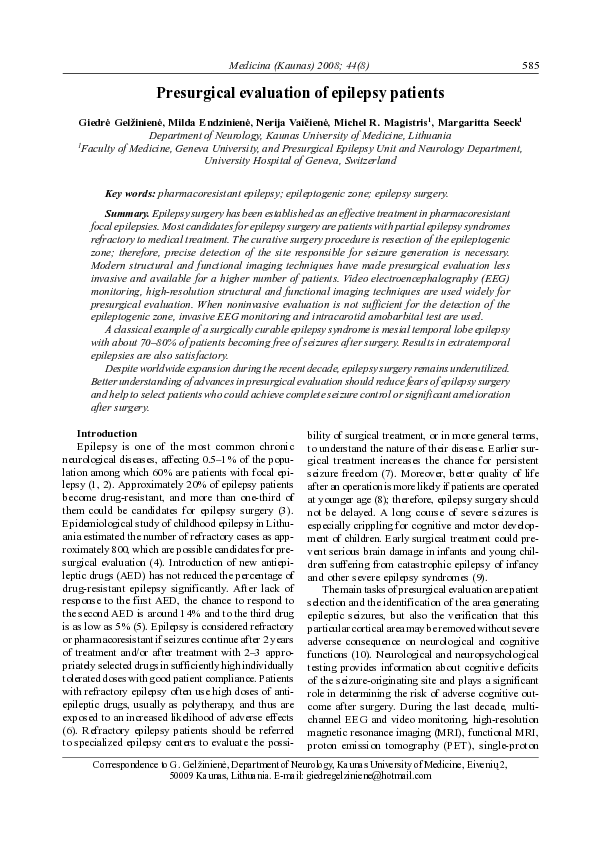 Pdf Presurgical Evaluation Of Epilepsy Patients