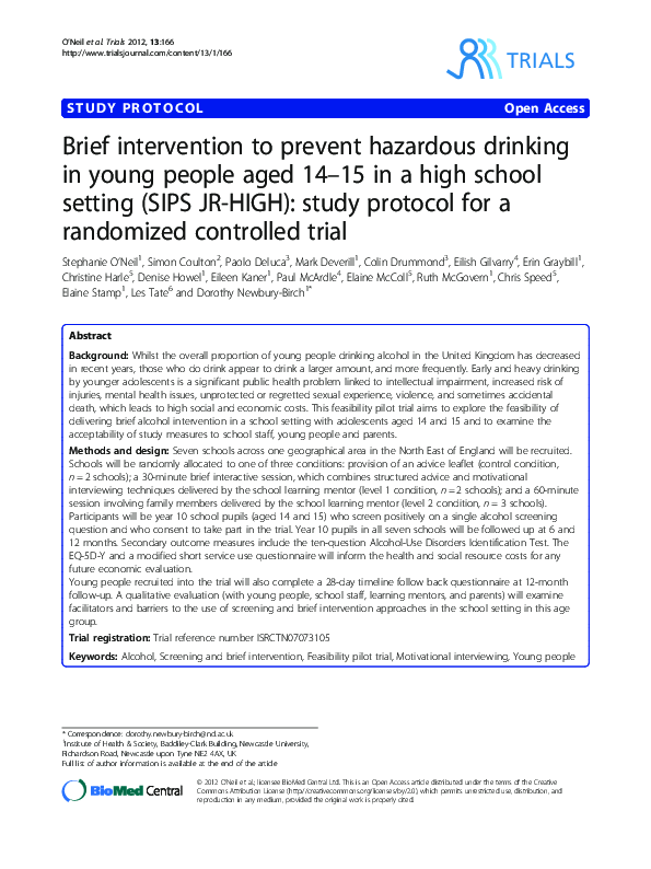 (PDF) Brief intervention to prevent hazardous drinking in young people ...