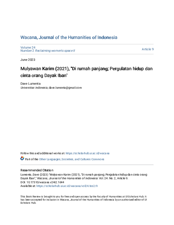 (PDF) Mulyawan Karim (2021), "Di rumah panjang; Pergulatan hidup dan ...