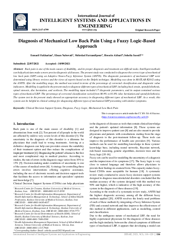 (PDF) Diagnosis of Mechanical Low Back PainUsing a Fuzzy Logic-Based ...
