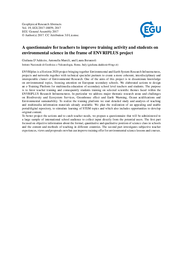(PDF) A questionnaire for teachers to improve training activity and students on environmental ...