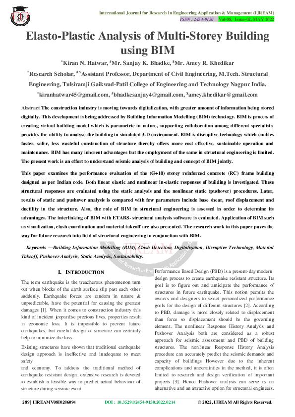 Pdf Elasto Plastic Analysis Of Multi Storey Building Using Bim