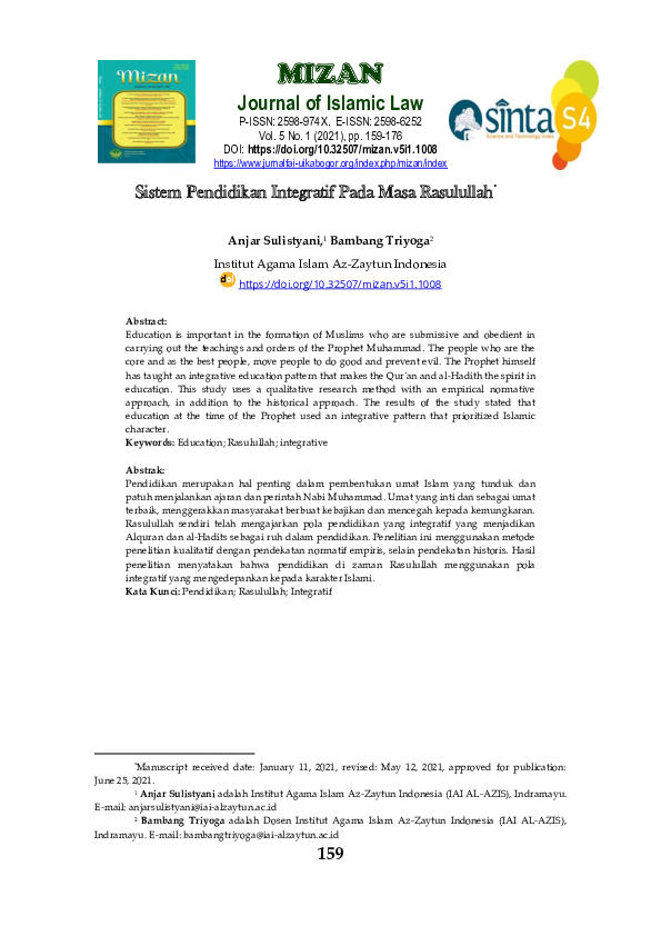 (PDF) Sistem Pendidikan Integratif Pada Masa Rasulullah