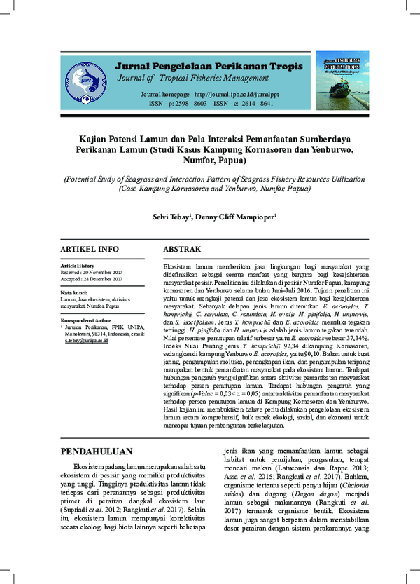 (PDF) Kajian Potensi Lamun dan Pola Interaksi Pemanfaatan Sumberdaya ...