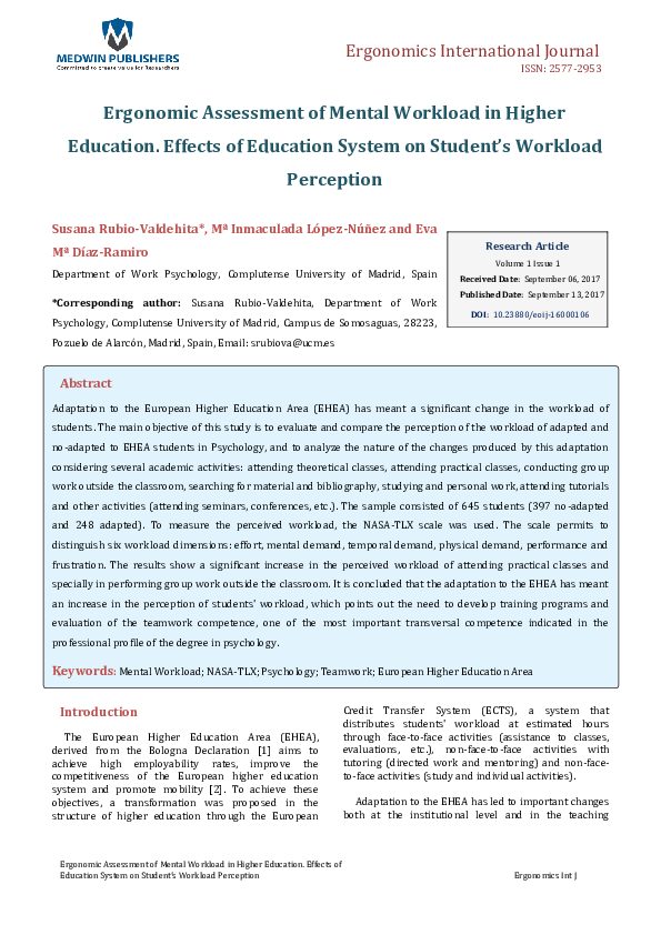 (PDF) Ergonomic Assessment of Mental Workload in Higher Education ...