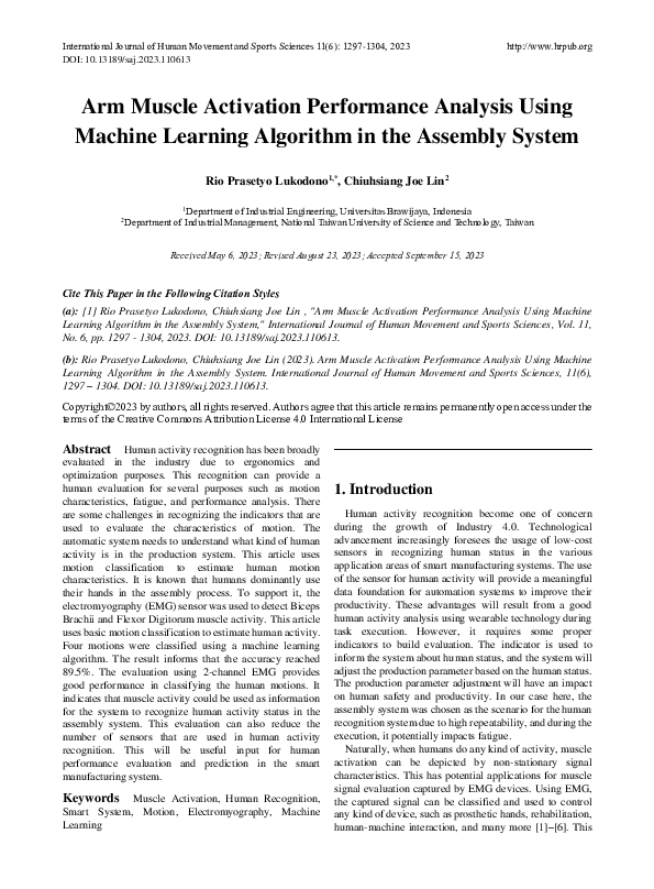 (PDF) Arm Muscle Activation Performance Analysis Using Machine Learning Algorithm in the ...