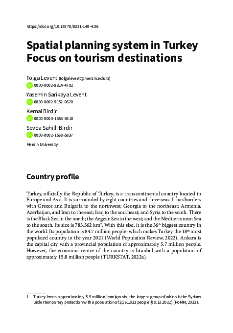 (PDF) Spatial planning system in Turkey. Focus on tourism destinations