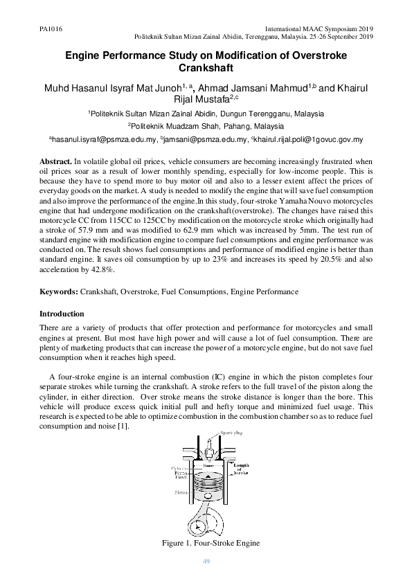 (PDF) Engine Performance Study on Modification of Overstroke Crankshaft