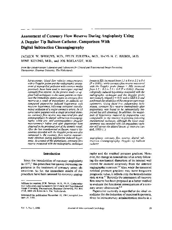 (PDF) Assessment of Coronary Flow Reserve During Angioplasty Using A ...