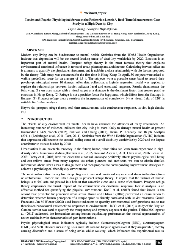 (PDF) Isovist and Psycho-Physiological Stress at the Pedestrian Level ...