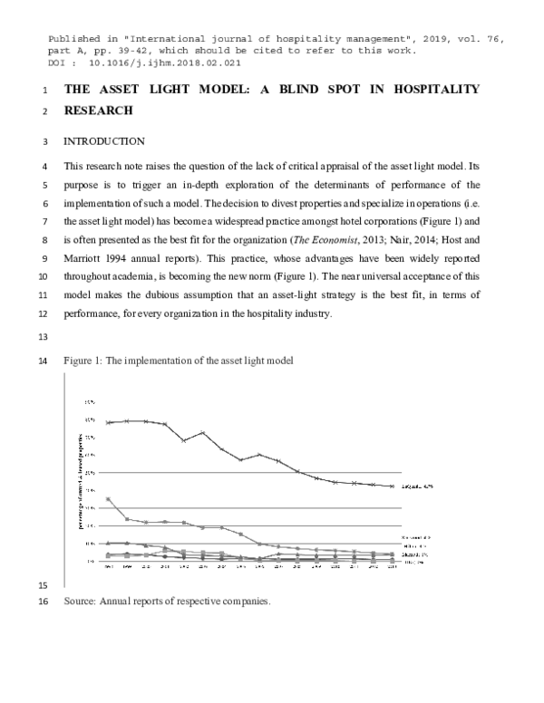 (PDF) The asset light model: A blind spot in hospitality research